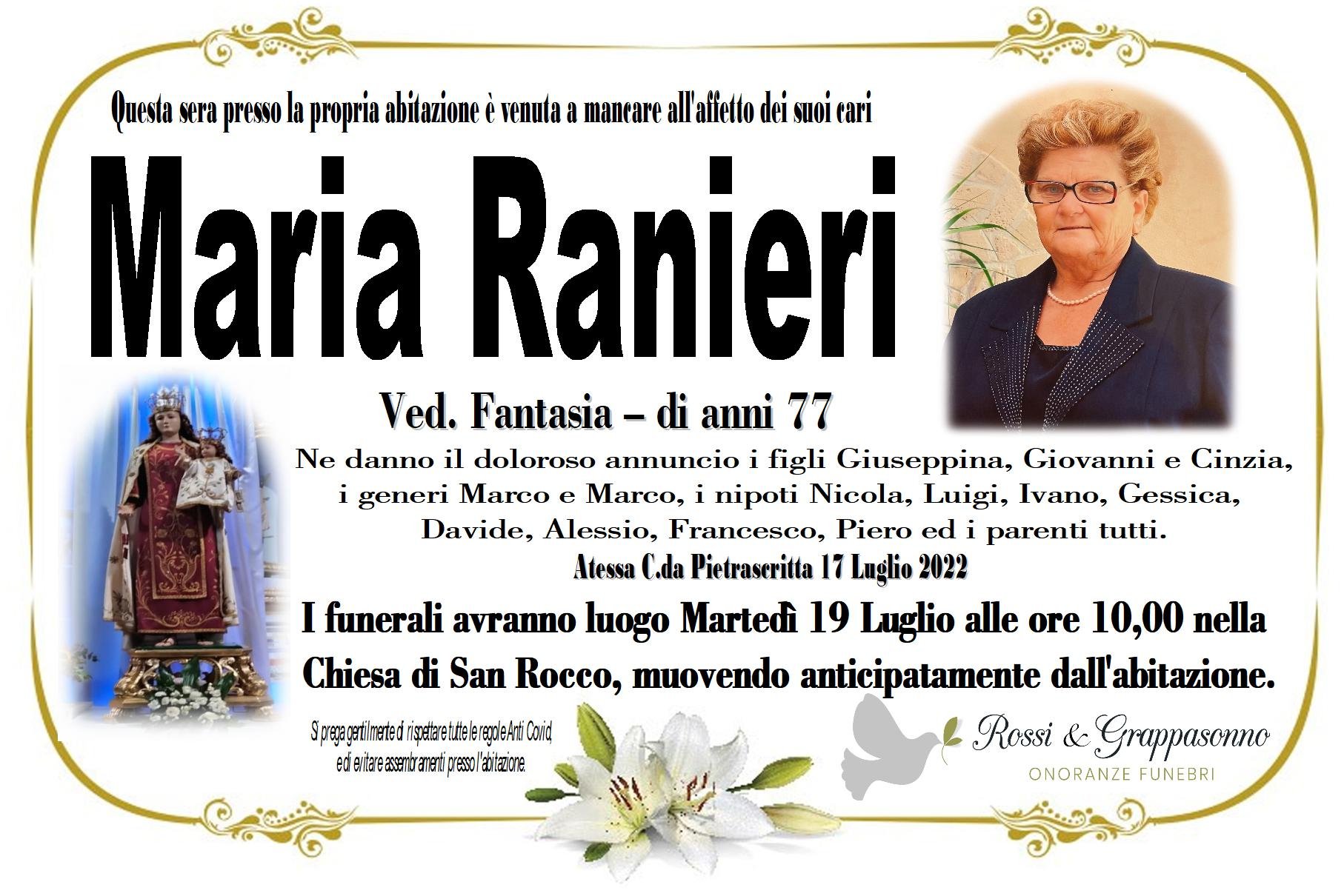 Maria Ranieri - Onoranze Funebri Rossi & Grappasonno
